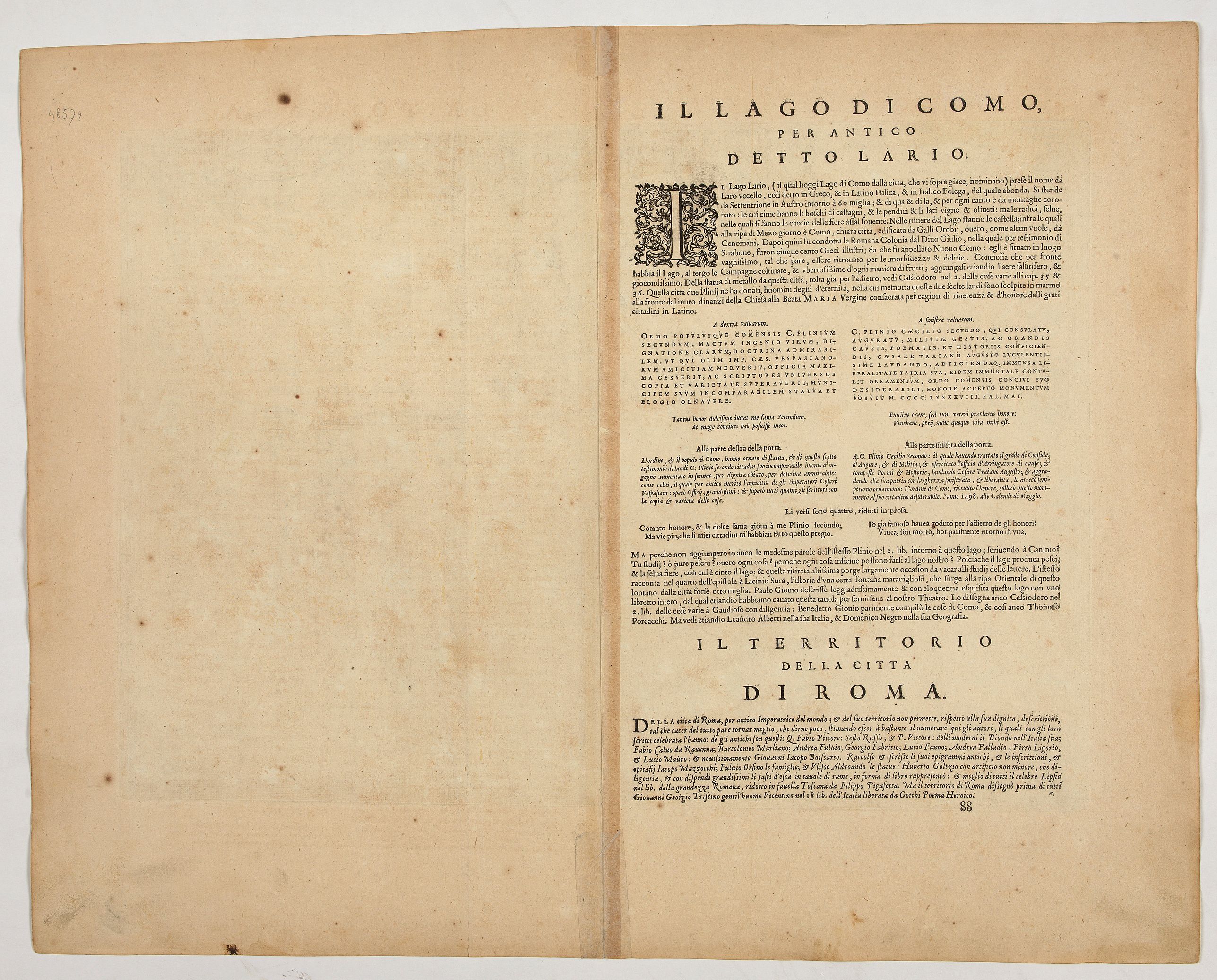 Larii Lacus Vulgo Comensis Descriptio . . . [and] Terretorii Romani ...