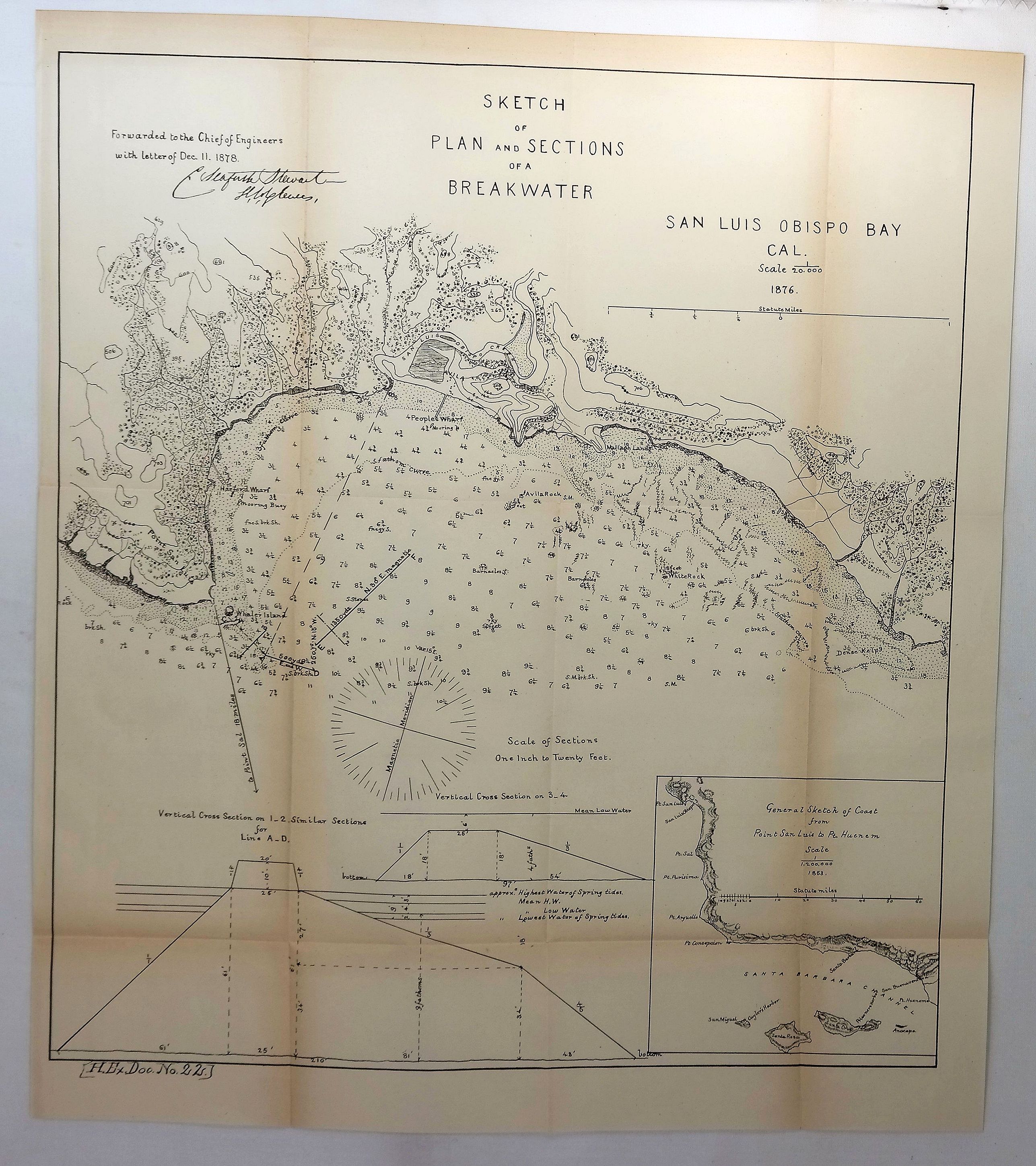 Sketch of Plan and Sections of a Breakwater, San Luis Obispo Bay, Cal ...